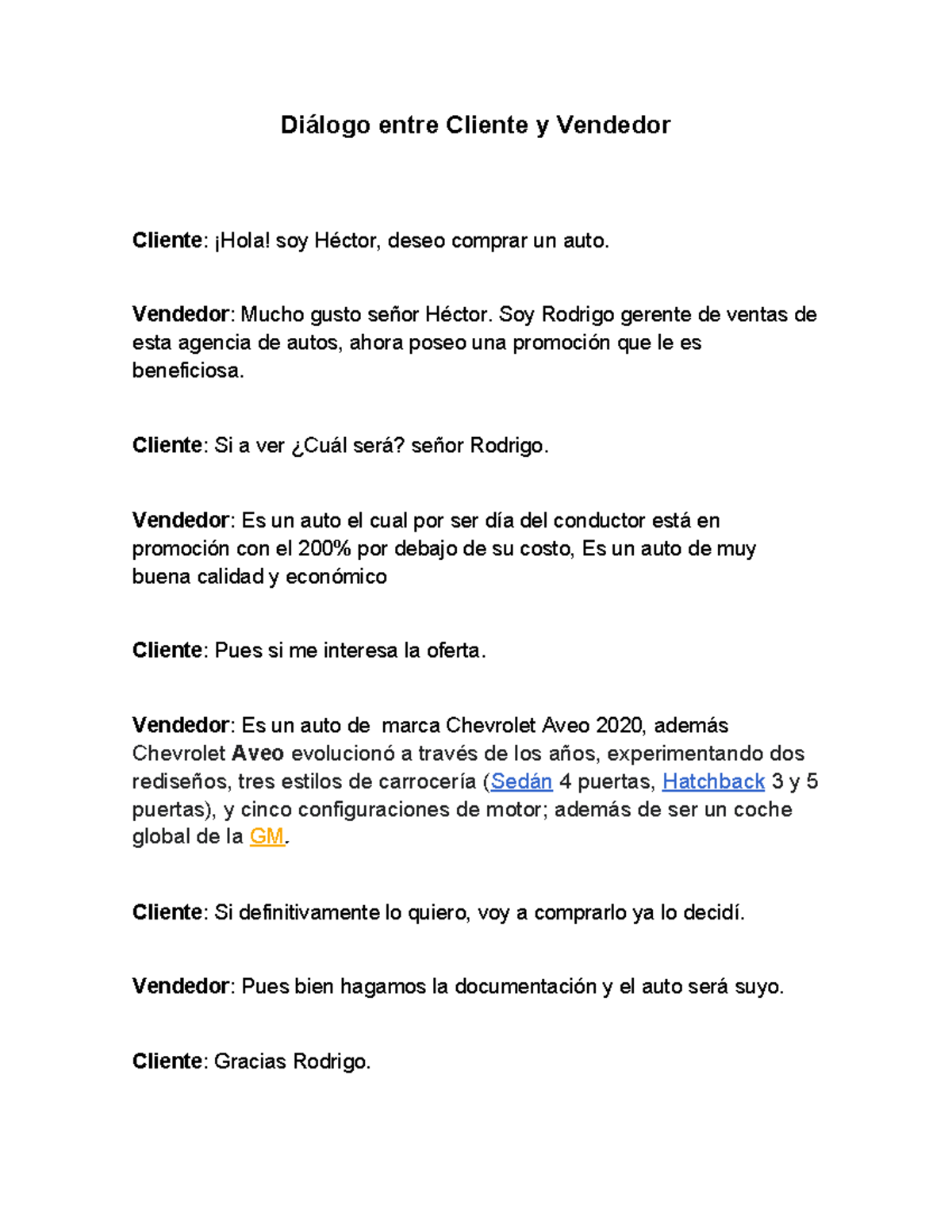Diálogo entre Cliente y Vendedor - Diálogo entre Cliente y Vendedor ...
