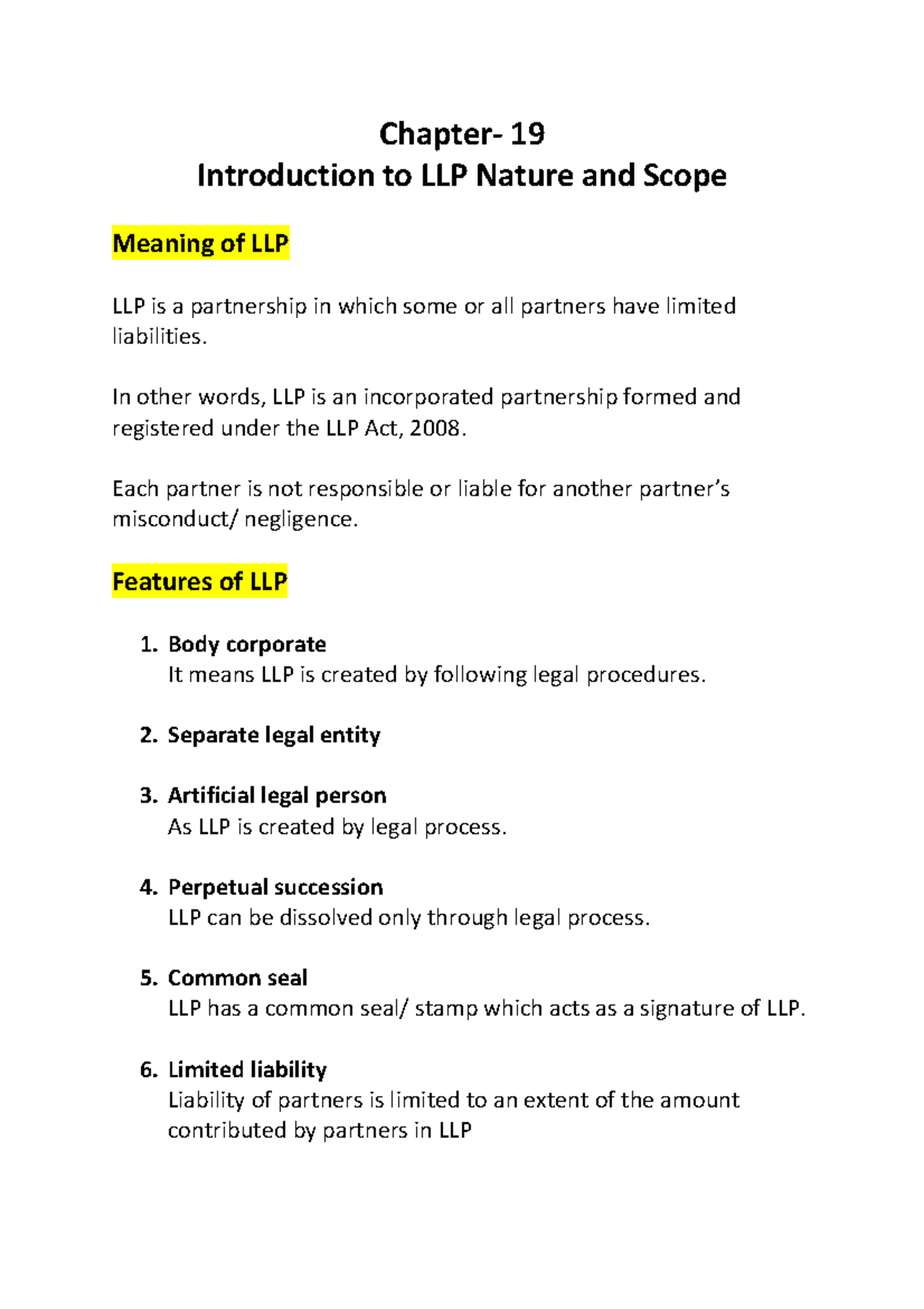 Ch-19 Introduction to LLP Nature and Scope - Chapter- 19 Introduction to LLP Nature and Scope ...