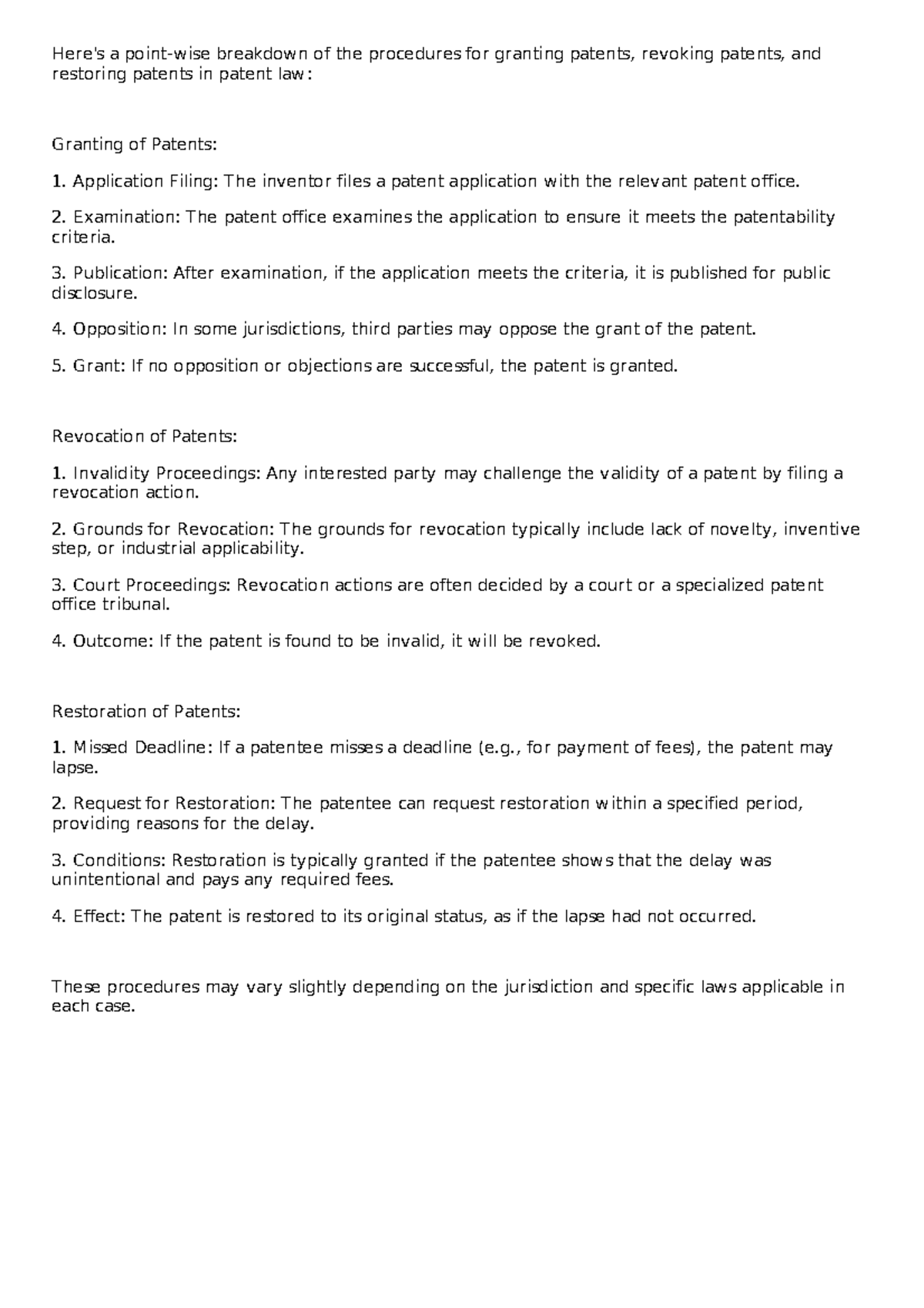 4 5815585082575947212 - Here's a point-wise breakdown of the procedures ...