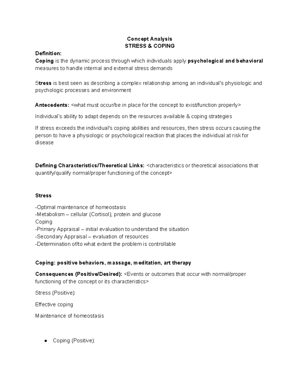 Concept Analysis - Concept Analysis STRESS & COPING Definition: Coping ...