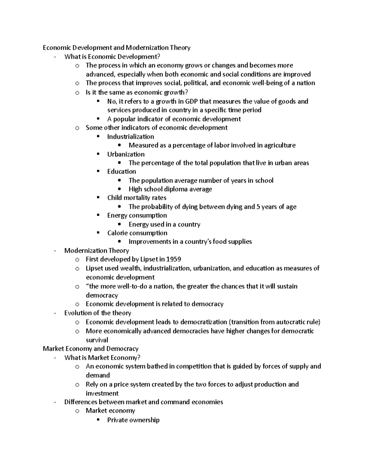 Economic Development and Modernization Theory - POLI14000EXW - IOWA ...