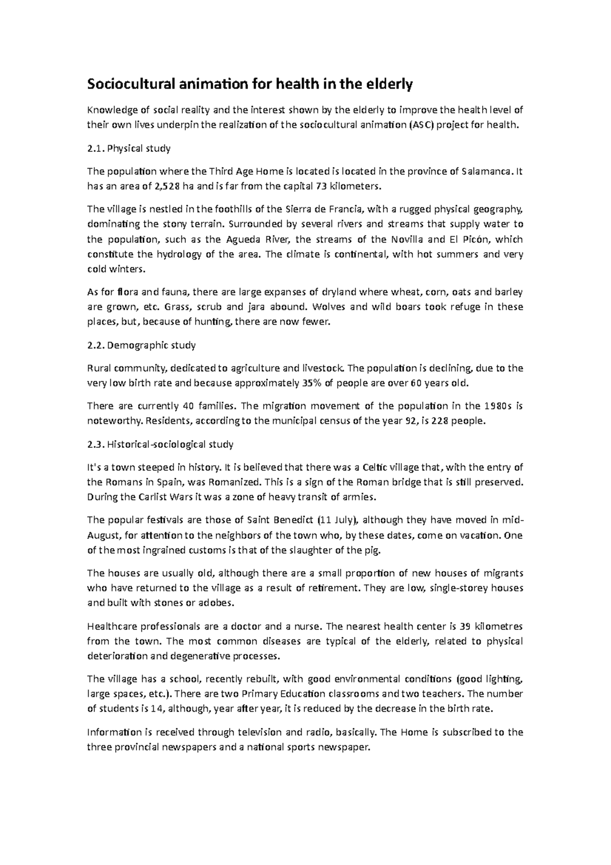 Sociocultural animation for health in the elderly - 2. Physical study ...