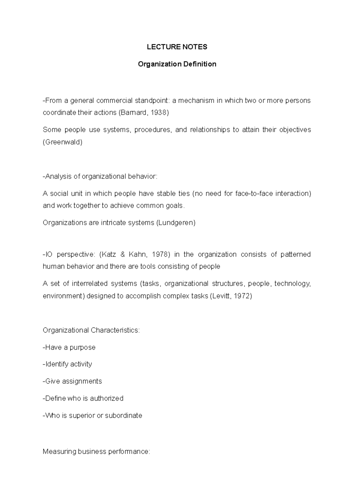 Organization Definition Lecture Notes 7 - LECTURE NOTES Organization ...