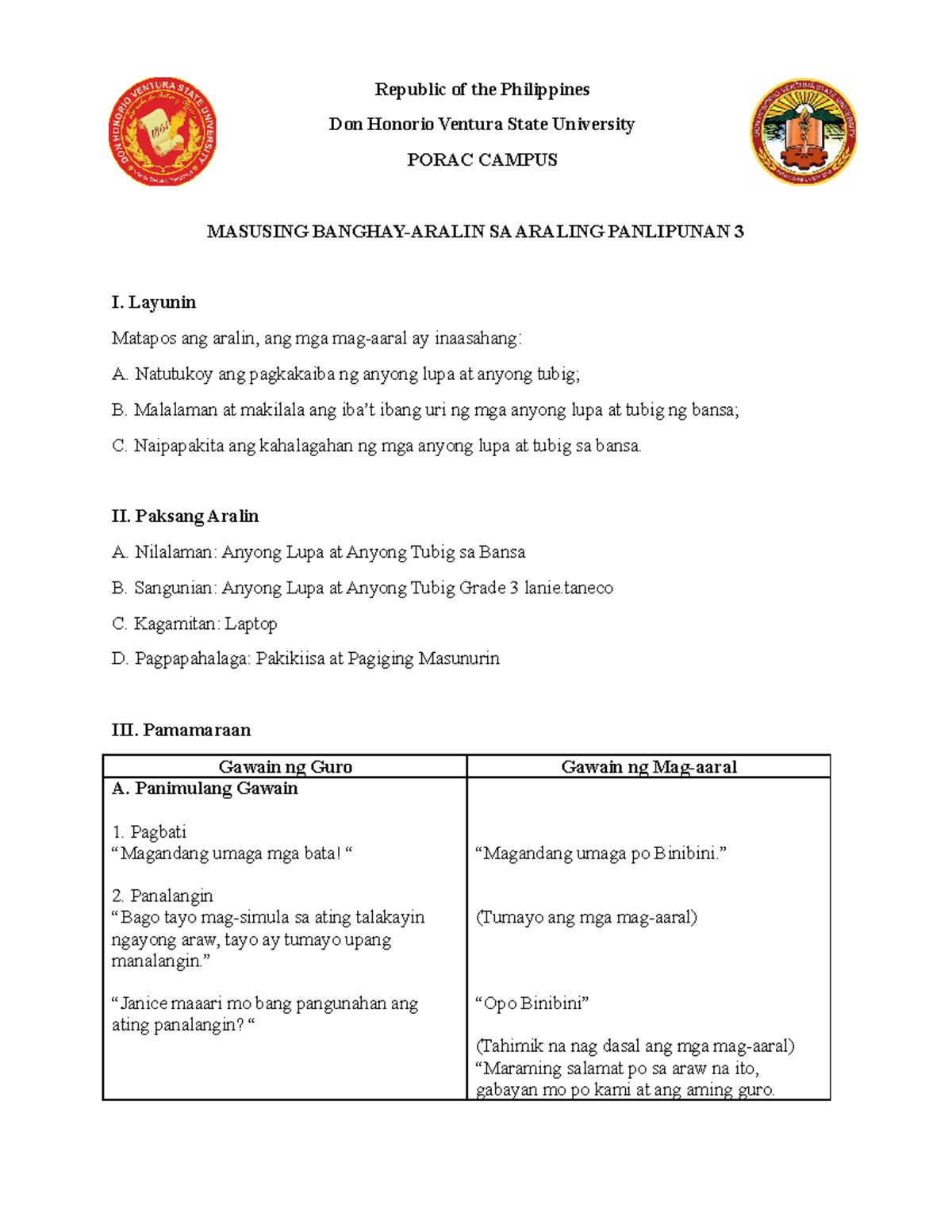 Masusing Banghay Aralin Sa AP - Republic of the Philippines Don Honorio Ventura State University ...