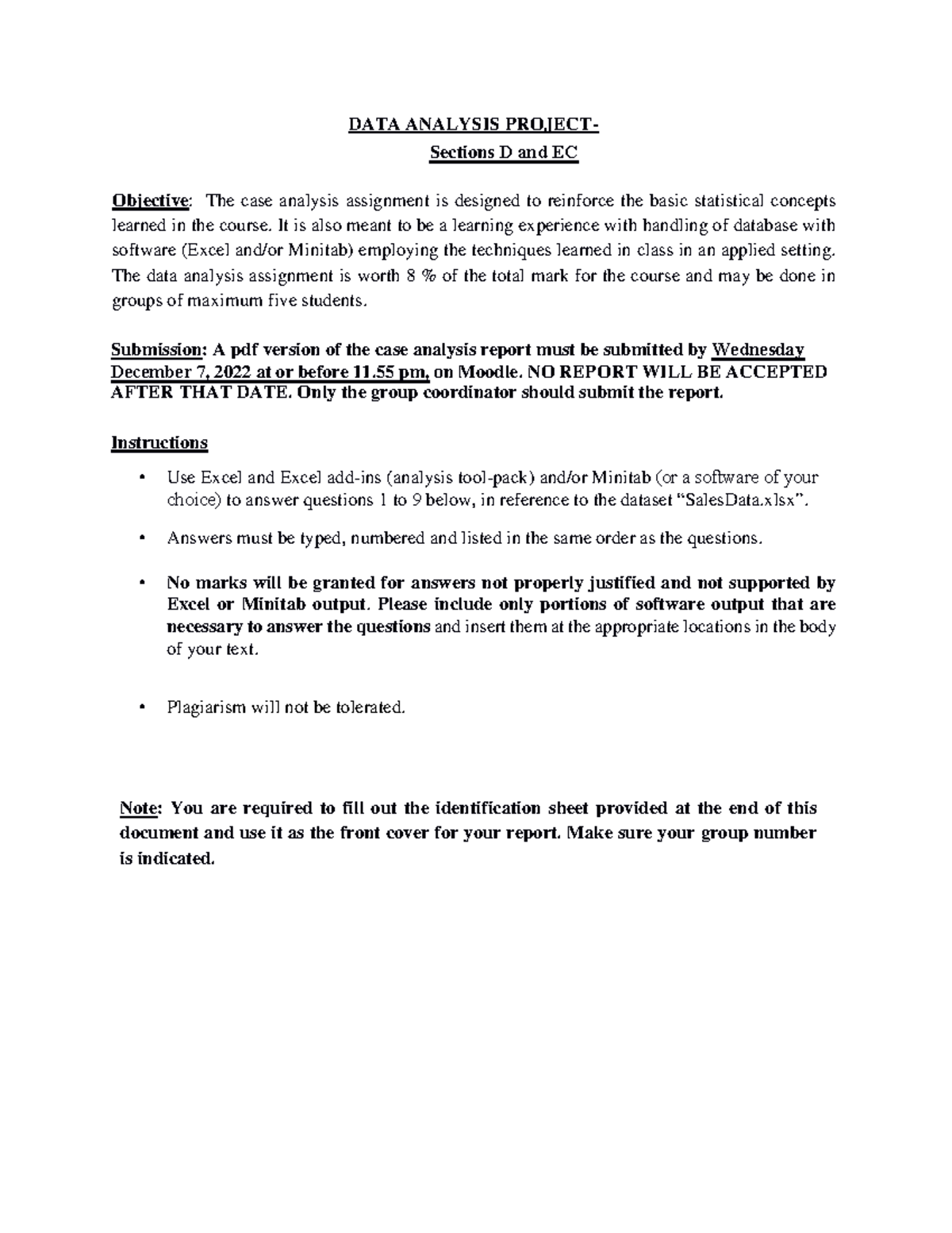 Data Analysis Instructions 2022 Fall - DATA ANALYSIS PROJECT- Sections ...