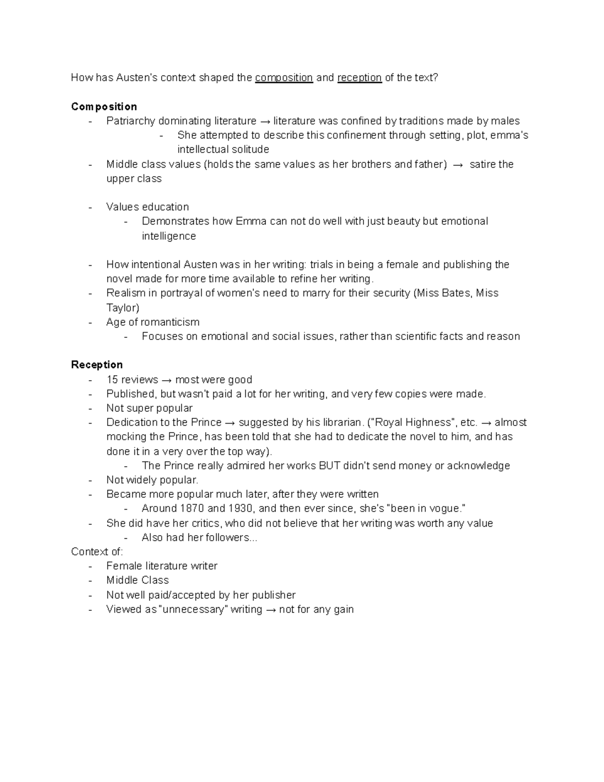 Context shape - How has Austen’s context shaped the composition and ...