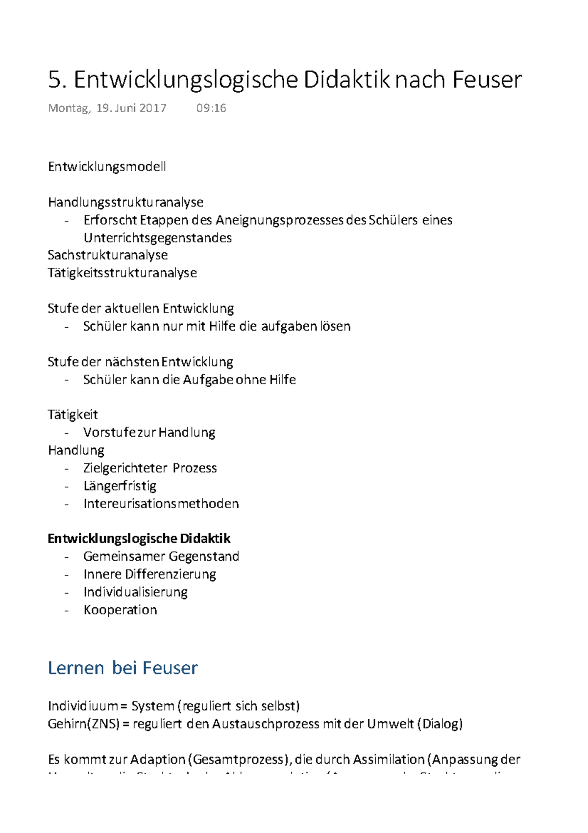 5. Entwicklungslogische Didaktik nach Feuser in der allgemeinen ...