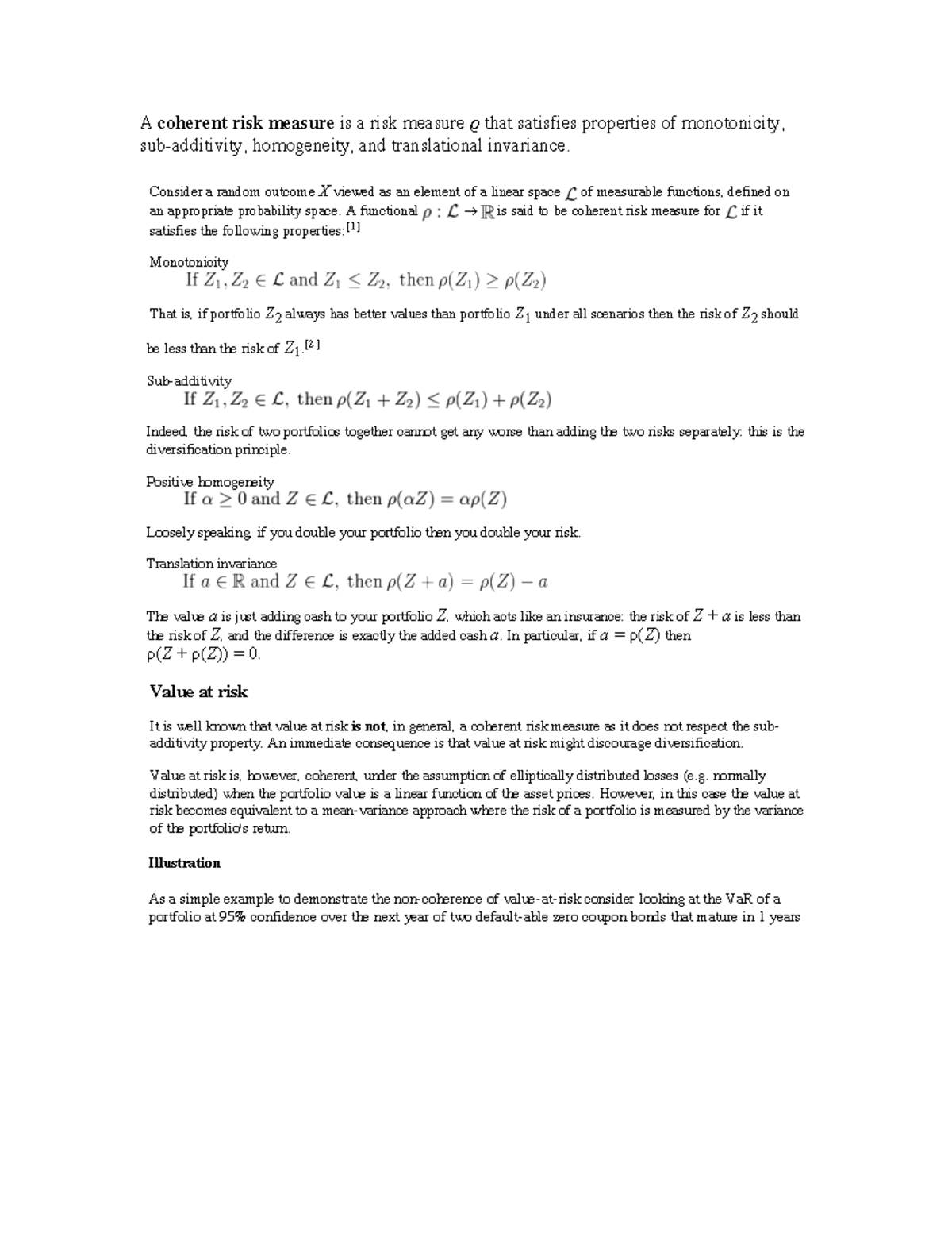 Coherentriskmeasures-notes - A coherent risk measure is a risk measure ...