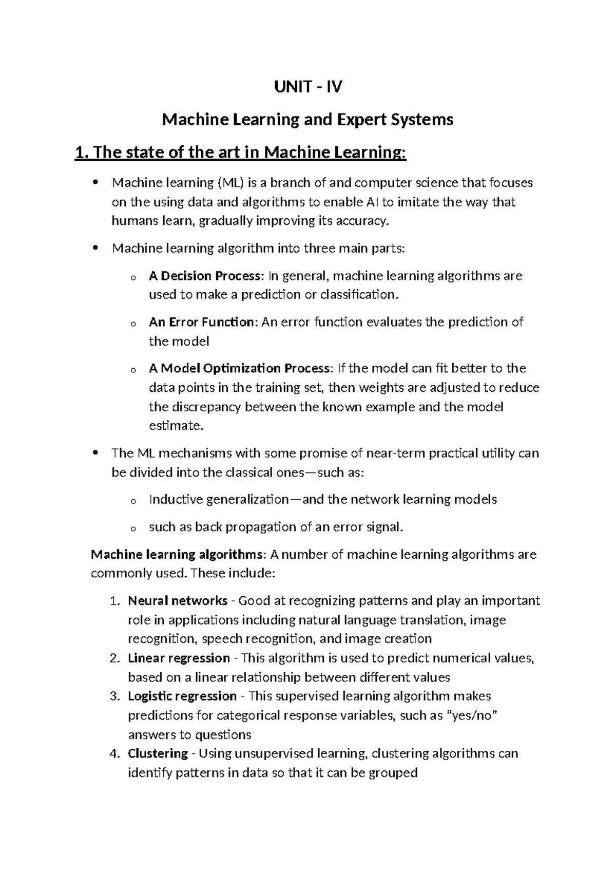 SE AI-Uint-IV - Important questions and answers - UNIT - IV Machine ...