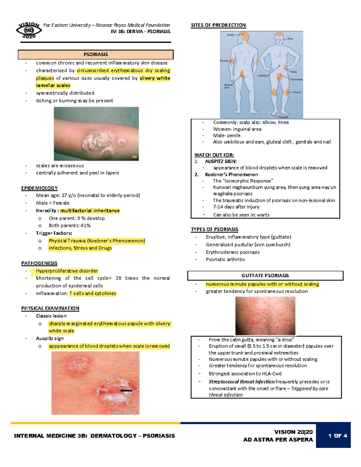 [IM B] [Derma] Psoriasis (Vision) - INTERNAL MEDICINE 3B: DERMATOLOGY ...