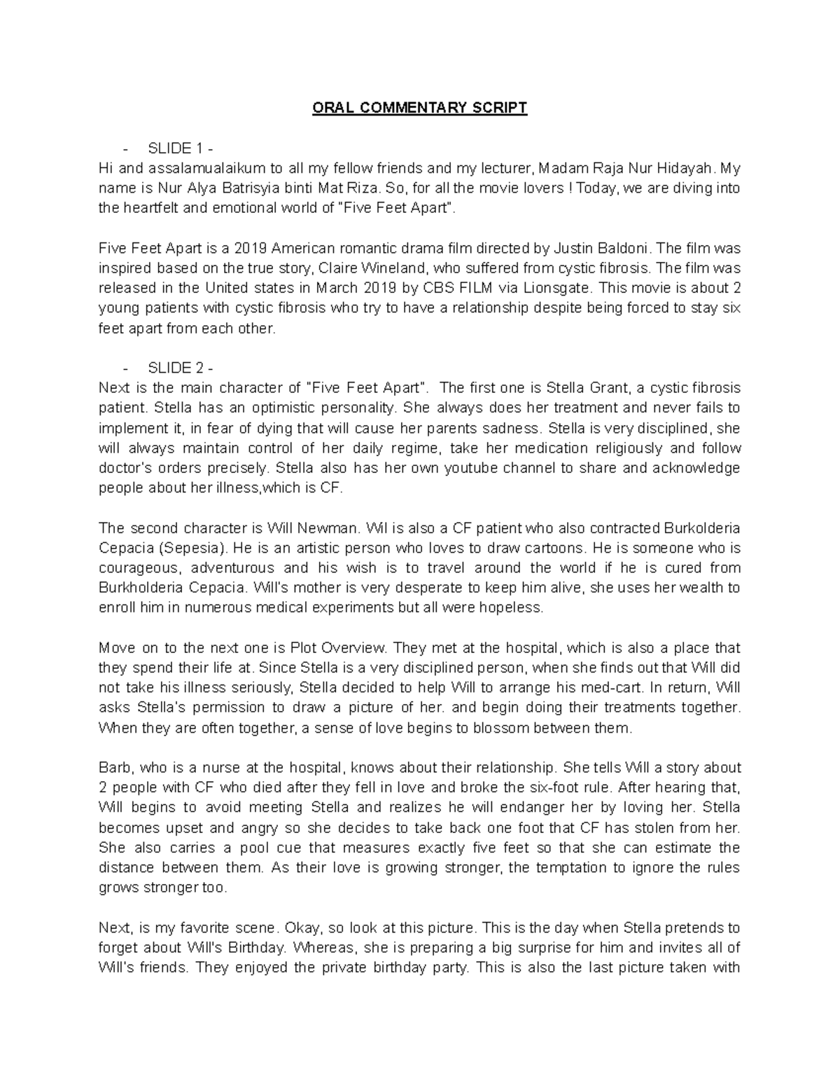 ORAL Commentary Script - ORAL COMMENTARY SCRIPT - SLIDE 1 - Hi and ...