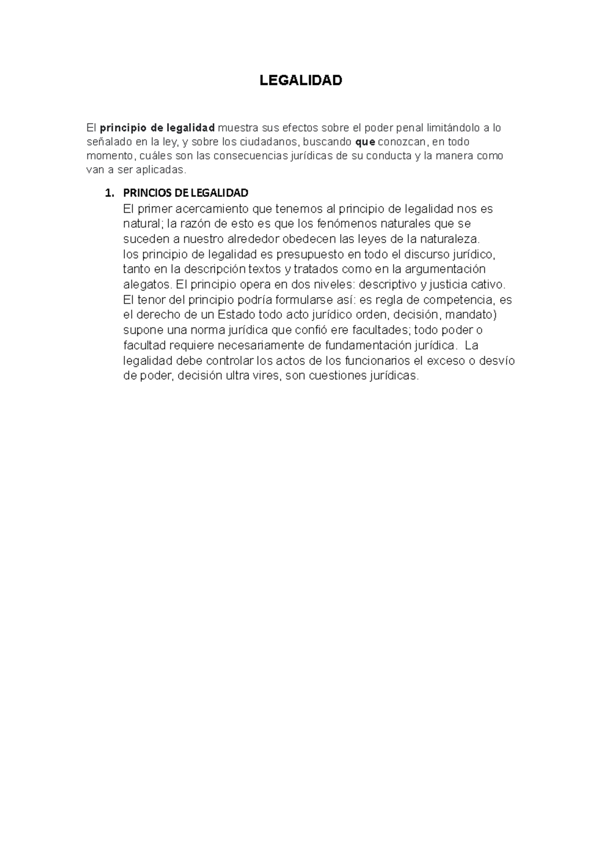Legalidad - informe - LEGALIDAD El principio de legalidad muestra sus ...
