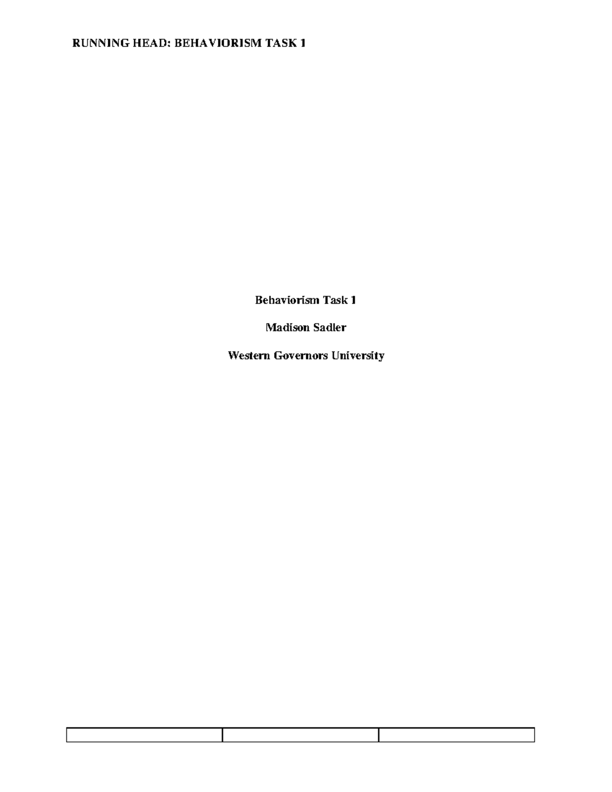 Behaviorism- Task 1 - RUNNING HEAD: BEHAVIORISM TASK 1 Behaviorism Task ...