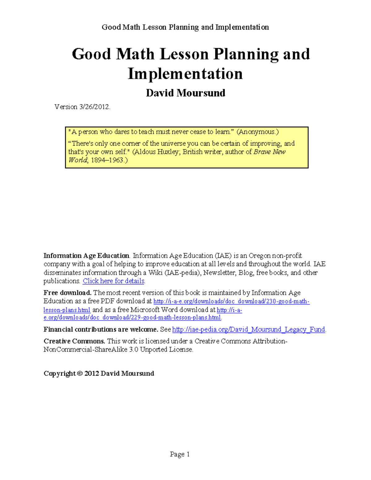 Middle School Math Lesson Plan Template Free PDF - Good Math Lesson ...