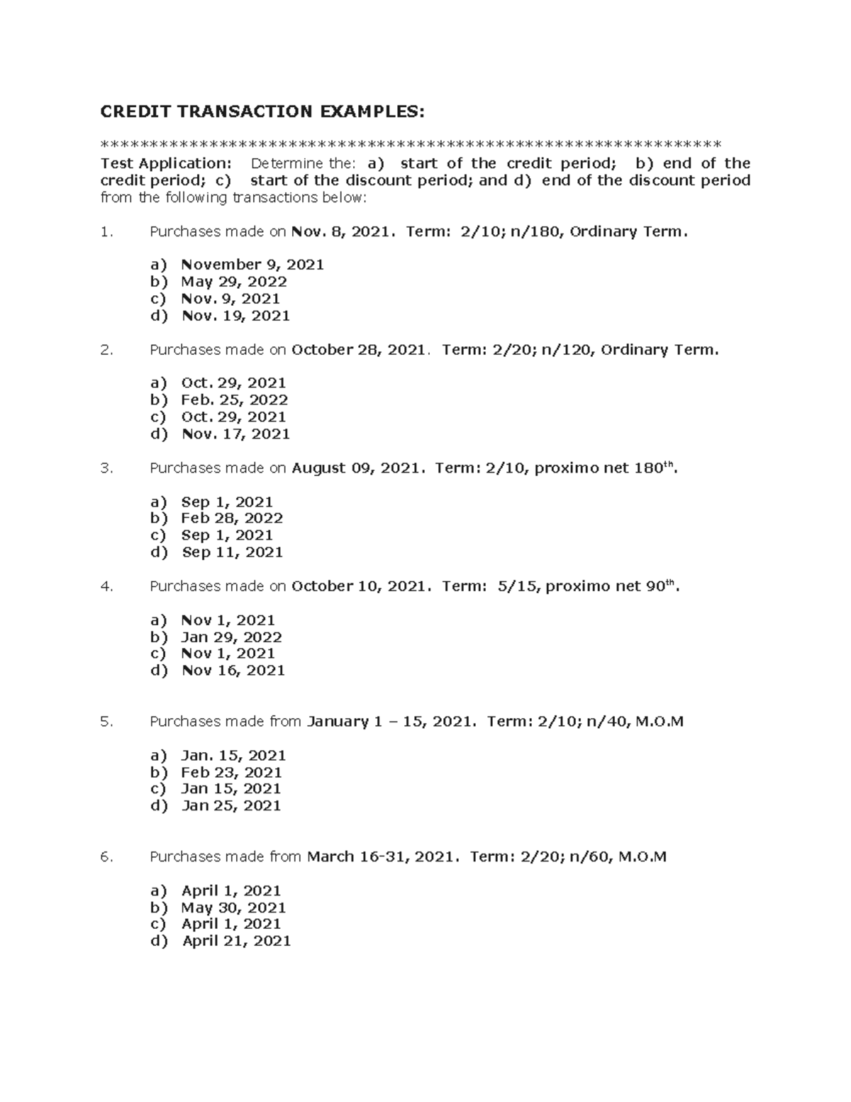 Credit Transaction Examples - CREDIT TRANSACTION EXAMPLES: - Studocu