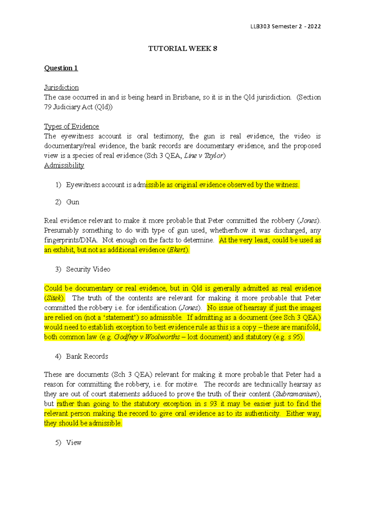 Answers Week 8 - TUTORIAL WEEK 8 Question 1 Jurisdiction The case ...