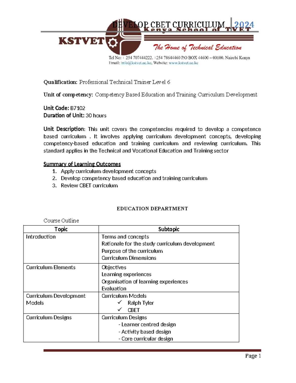 CBET CURR Notes - FUNDAMENTALS OF CBET - Qualification: Professional ...
