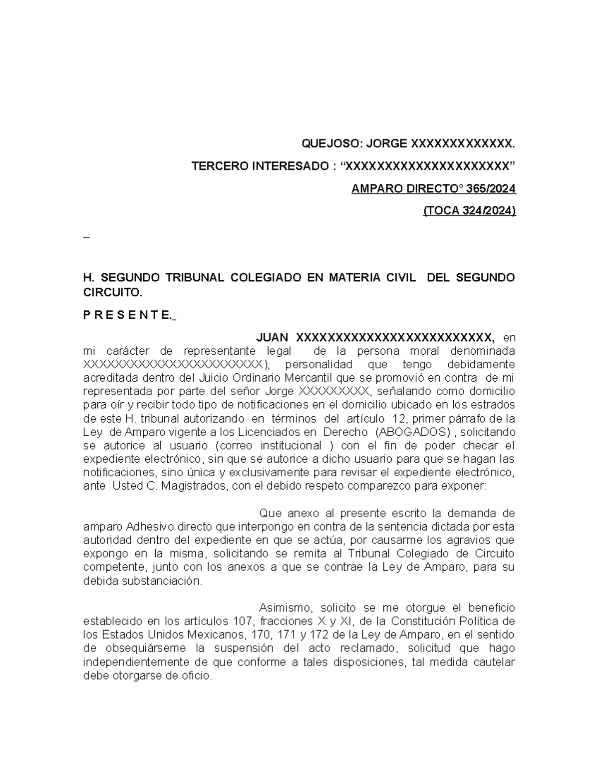 Amparo Adhesivo Tercero Interesado - QUEJOSO: JORGE XXXXXXXXXXXXX. TERCERO INTERESADO : - Studocu