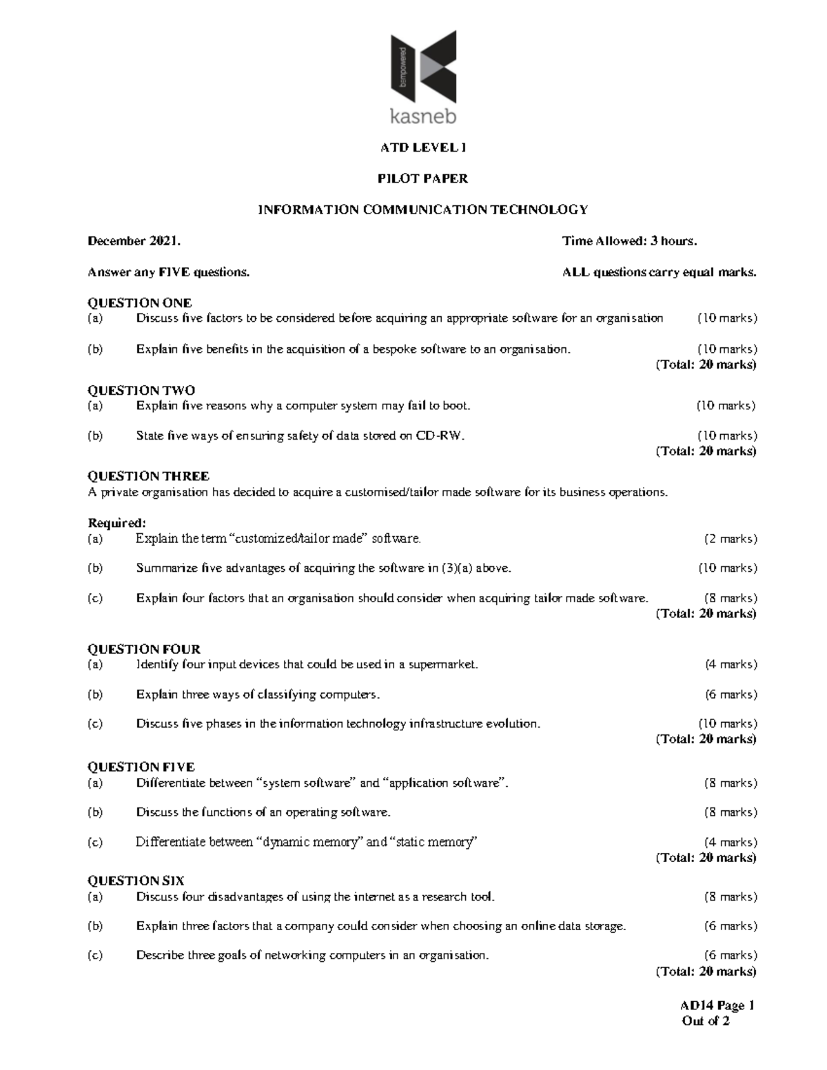 AD14 Information Communication Technology-10 - AD 14 Page 1 Out of 2 ...