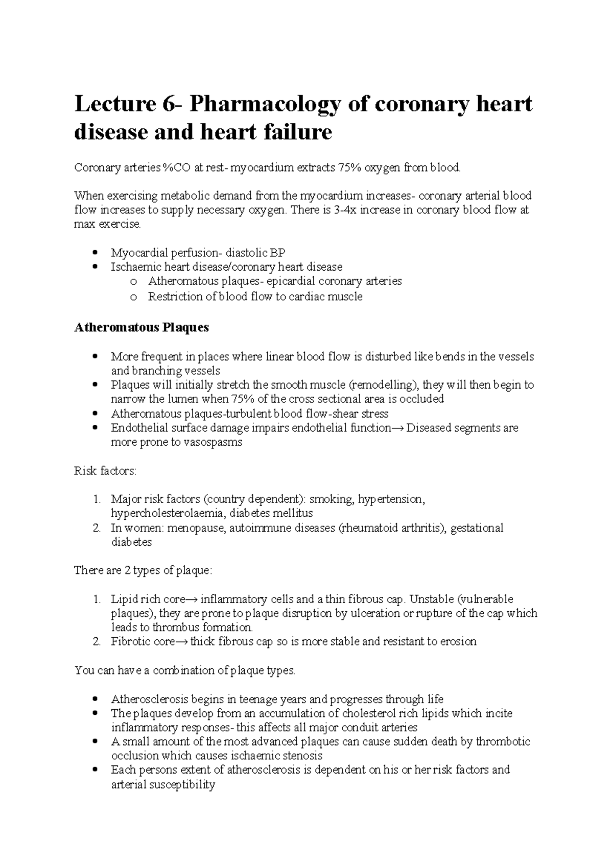 Lecture 6 Pharmacology of coronary heart disease and heart failure ...