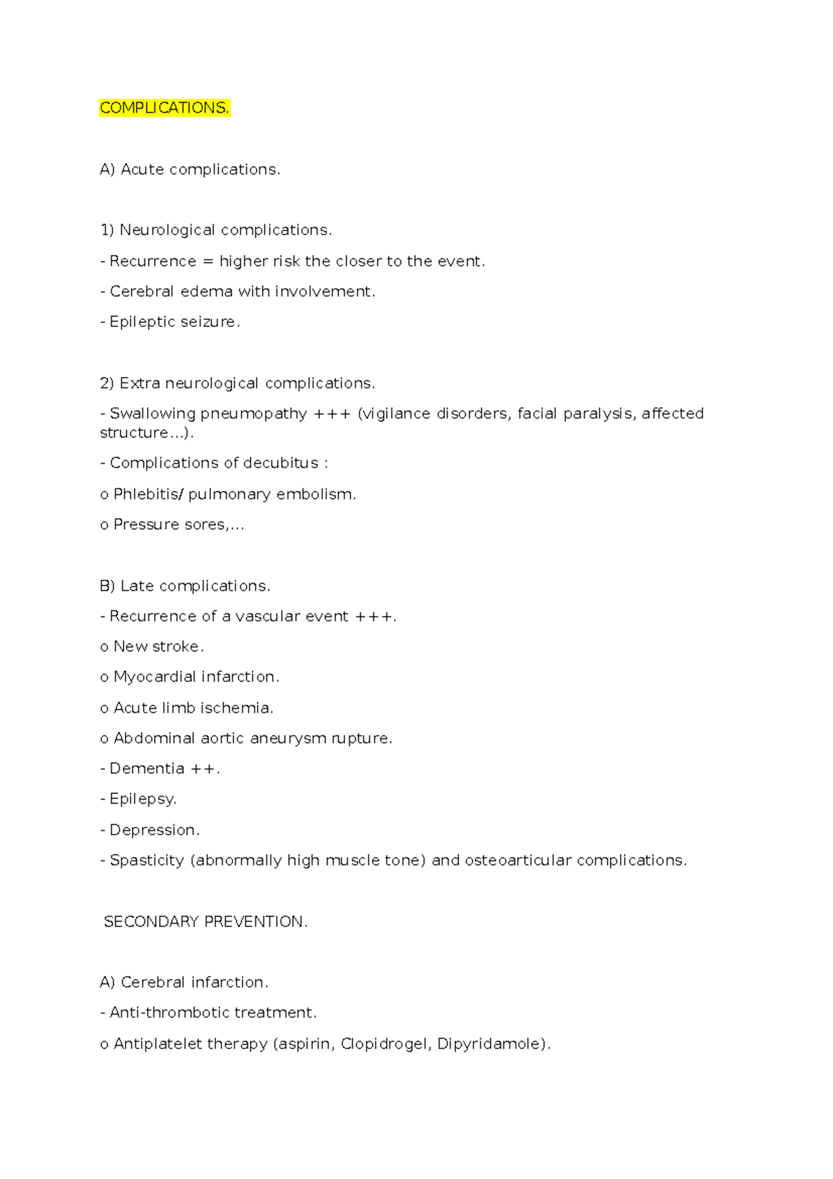 Complications - Lecture notes Neurology Research - COMPLICATIONS. A ...