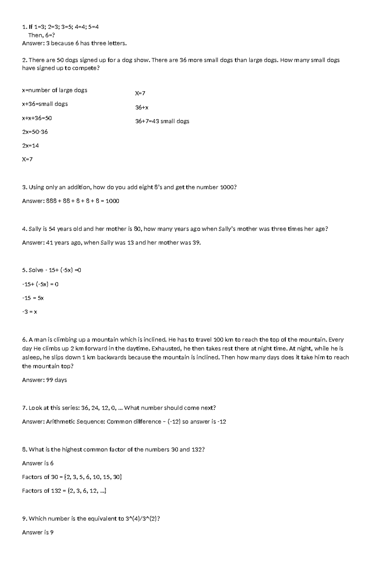 Problems for Solve-a-thon - 1. If 1=3; 2=3; 3=5; 4=4; 5= Then, 6 ...