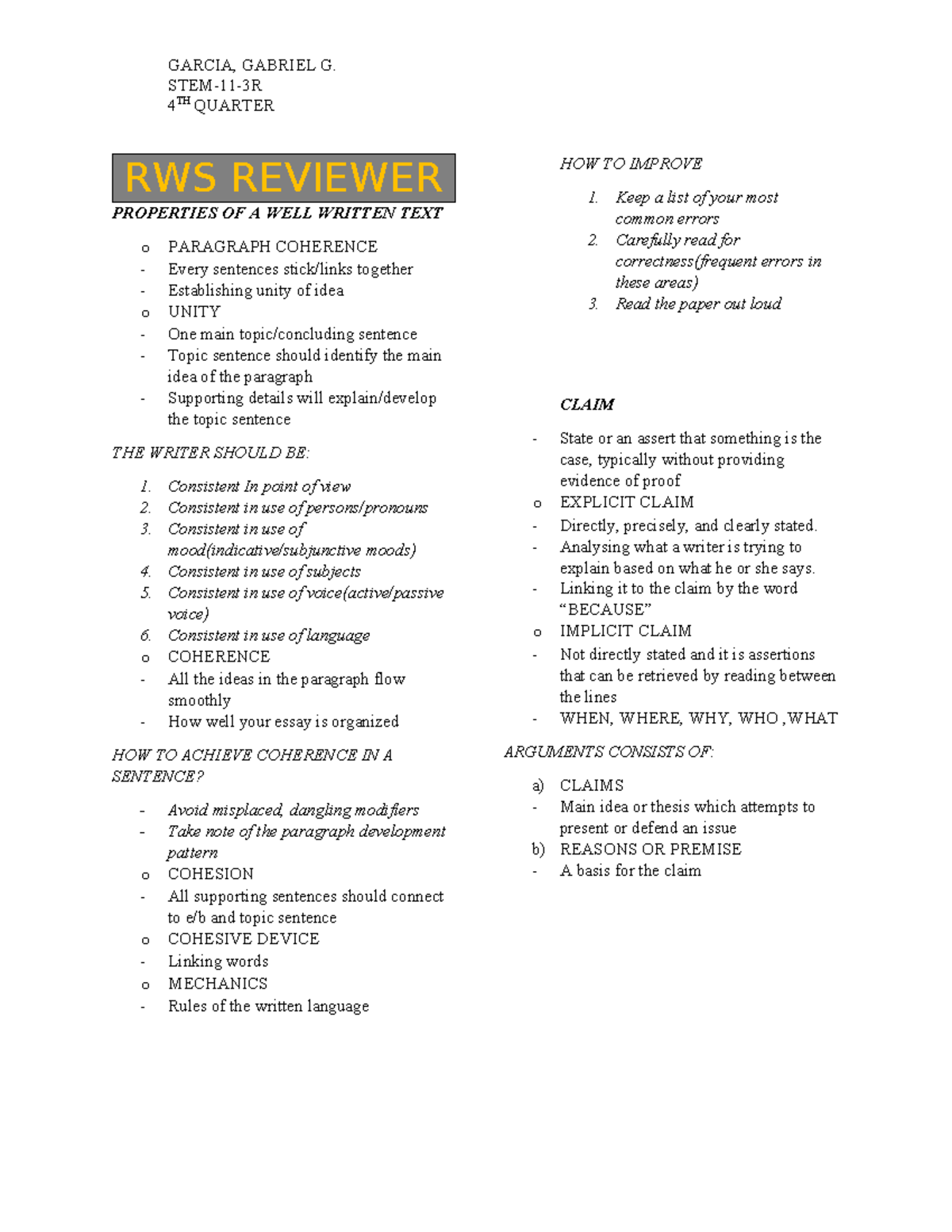 RWS Reviewer - STEM-11-3R 4 TH QUARTER RWS REVIEWER PROPERTIES OF A ...