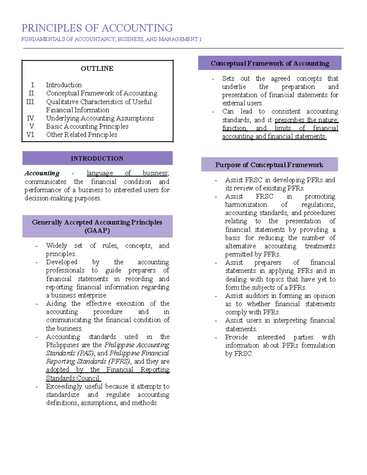 Principles OF Accounting - FUNDAMENTALS OF ACCOUNTANCY, BUSINESS, AND ...