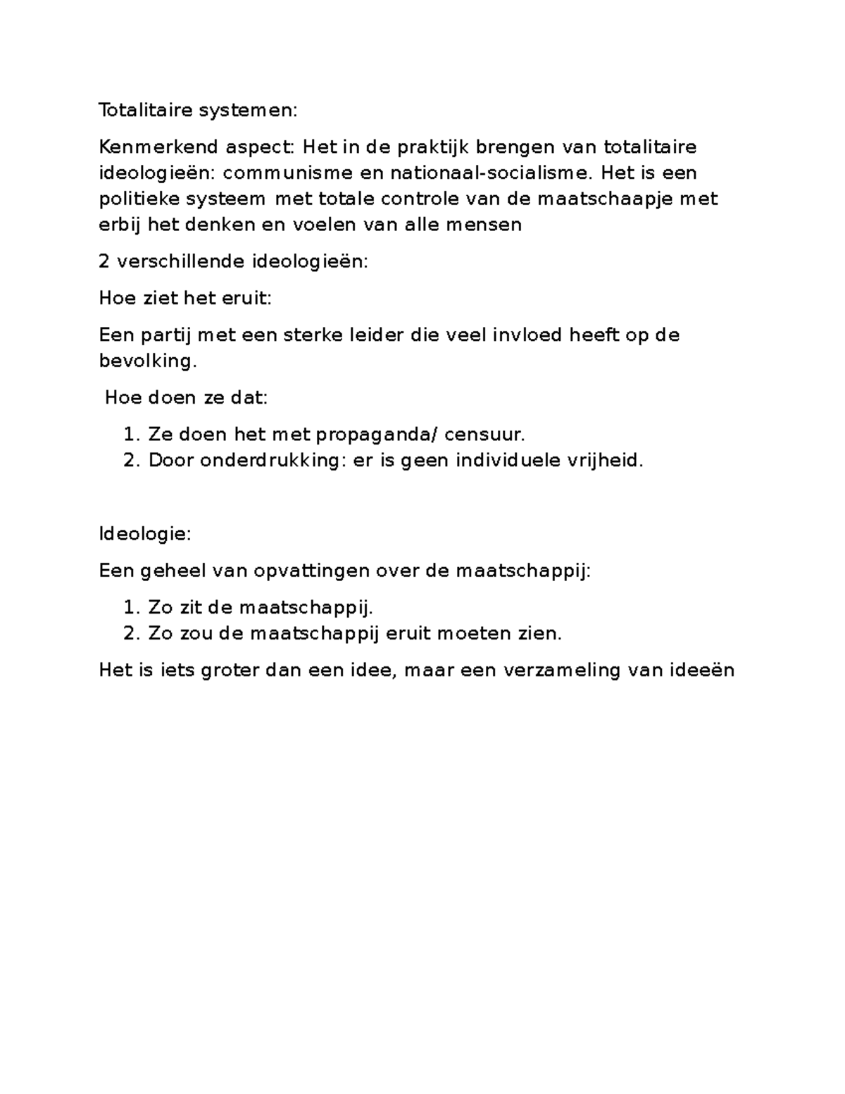 Ak sammenvatting - Totalitaire systemen: Kenmerkend aspect: Het in de ...