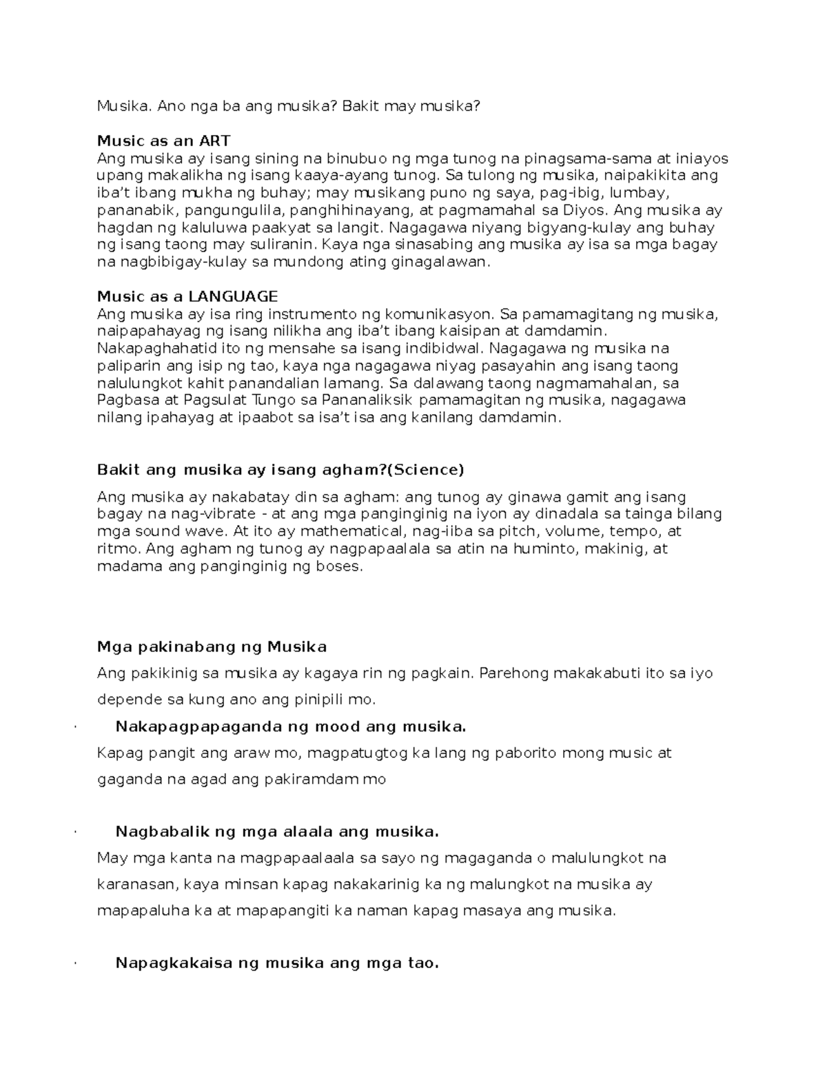 Musika - Ano nga ba ang musika? Bakit may musika? Music as an ART Ang ...