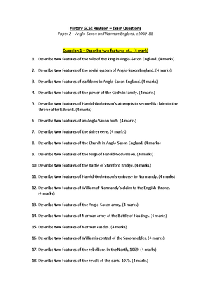 British Depth Study Anglo Saxon and Norman England Key Events and ...
