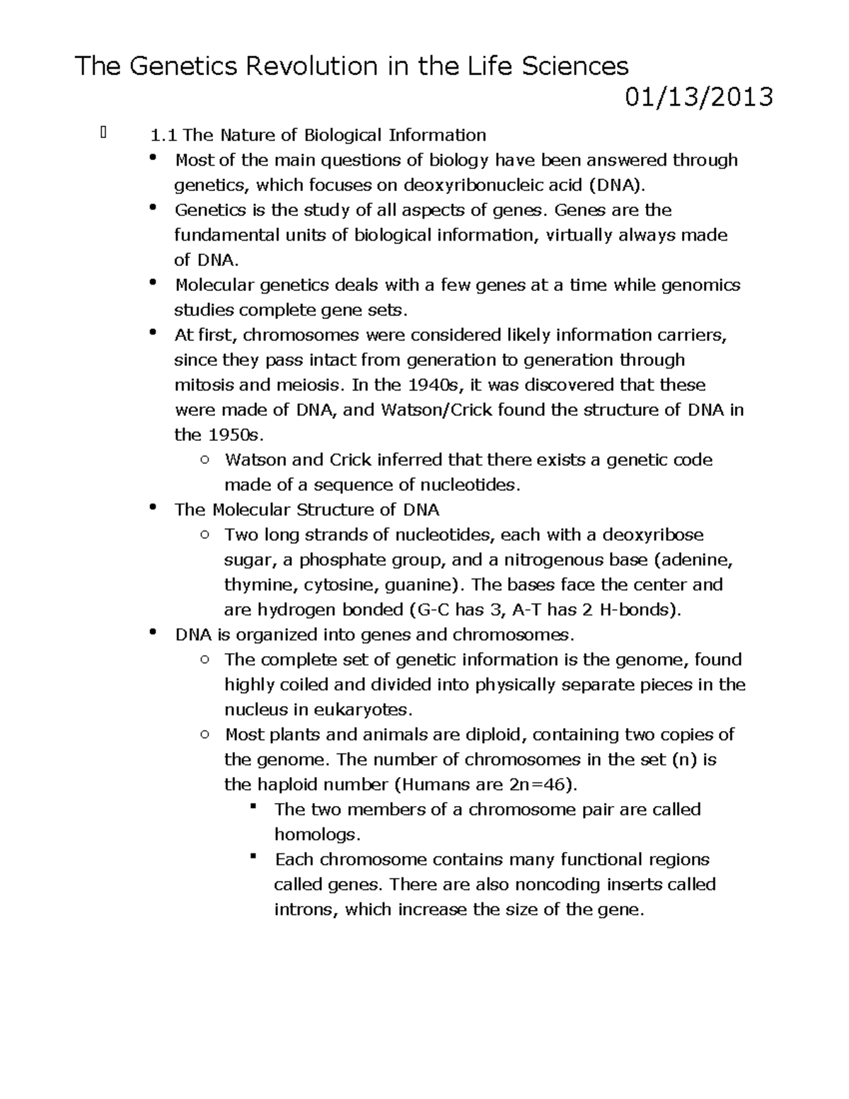 Test 1 Book Notes - Summary Genetics: a Conceptual Approach - The ...