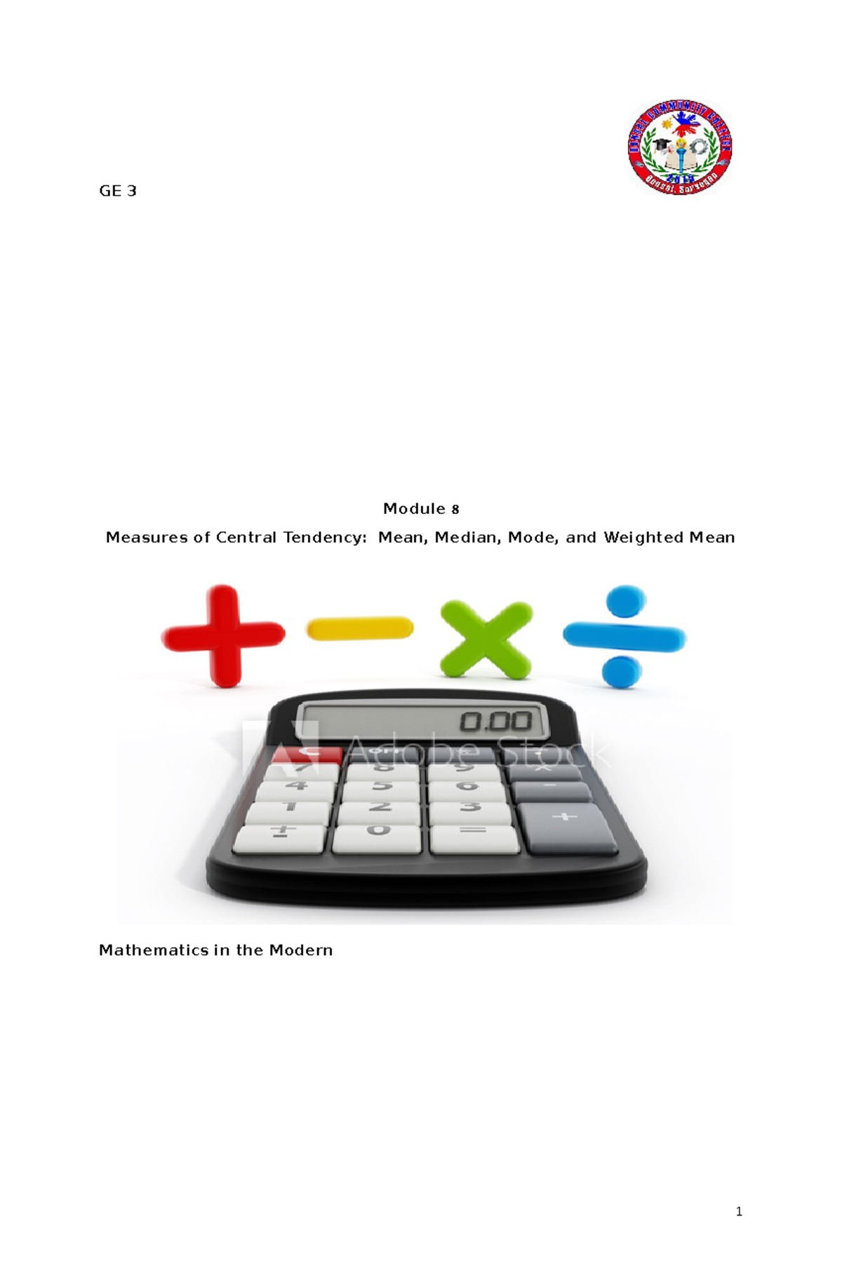 Ge 3 Module 8 Ge 3 Module 8 Measures Of Central Tendency Mean Median Mode And Weighted 