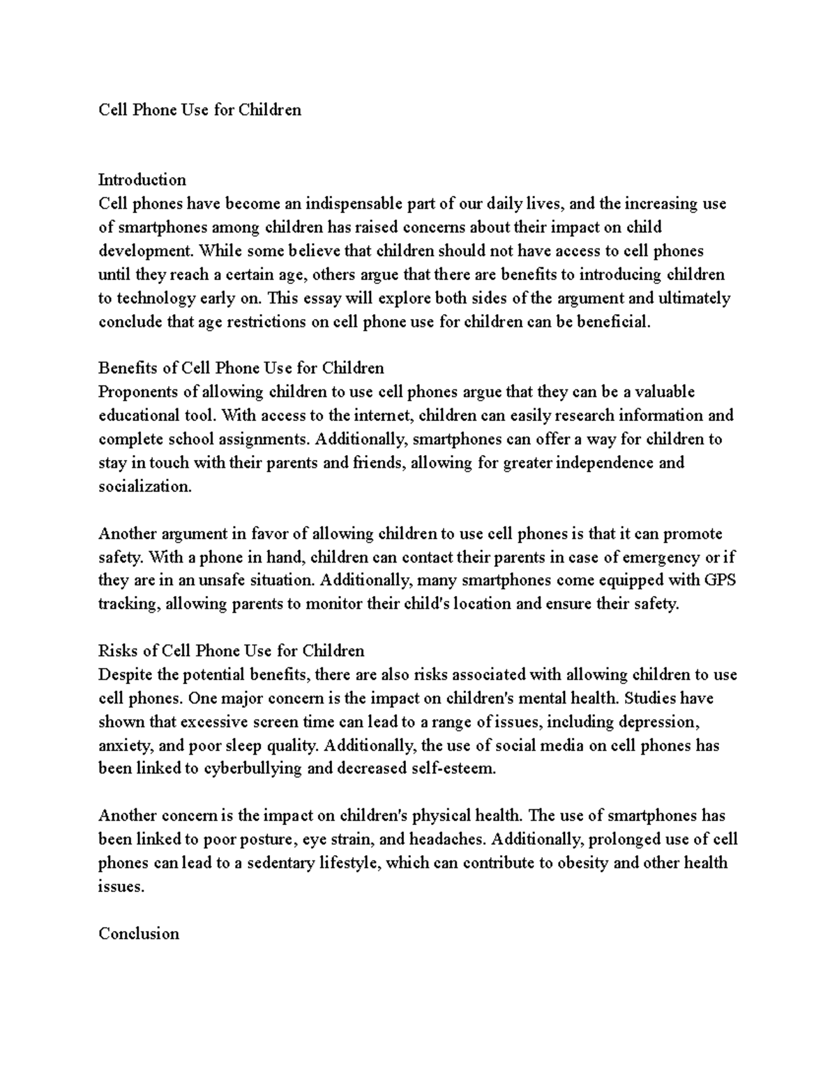 Cell Phone Use for Children - Cell Phone Use for Children Introduction ...