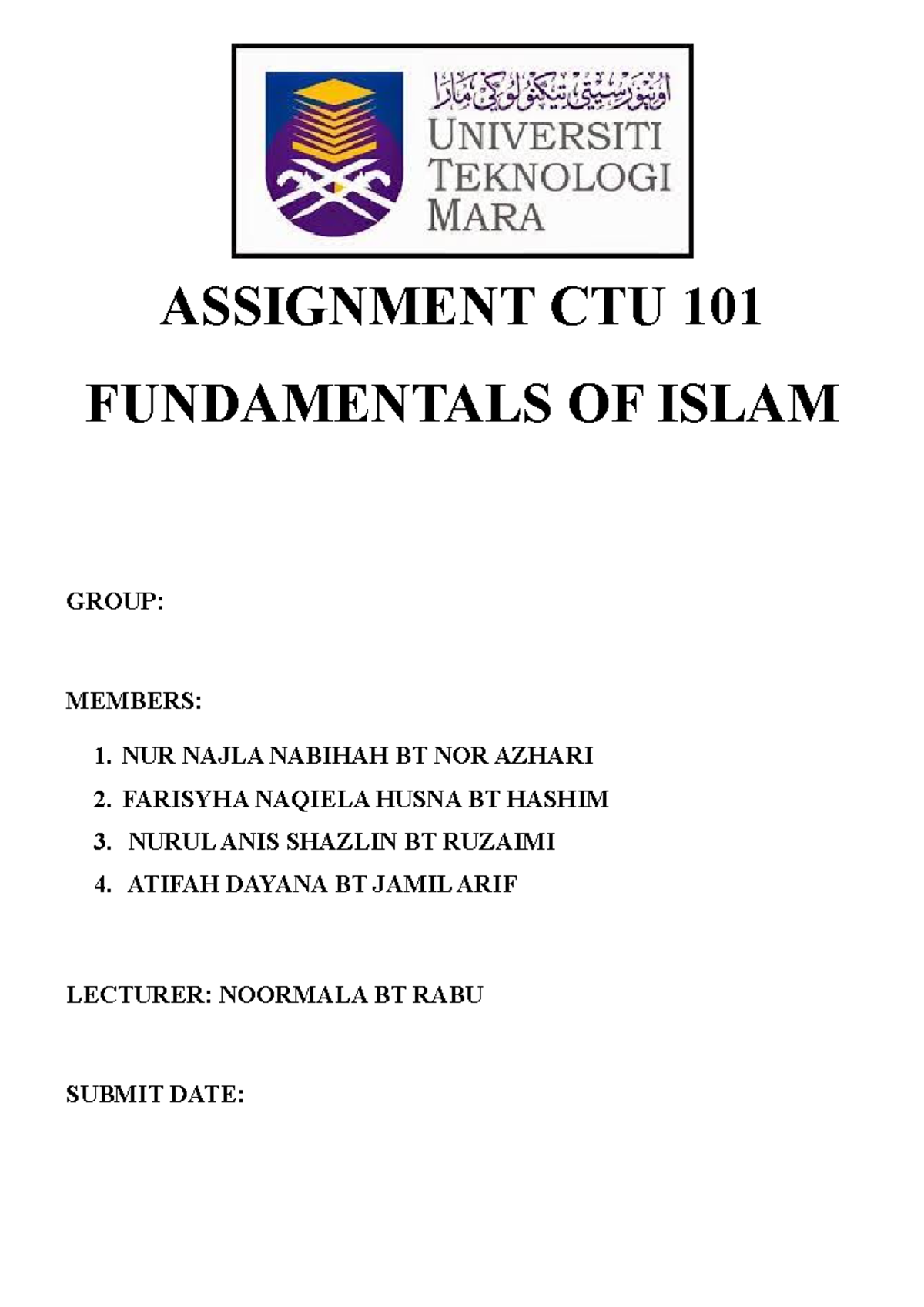 Group Assignment CTU 101 Fundamentals OF Islam 2021 - ASSIGNMENT CTU ...
