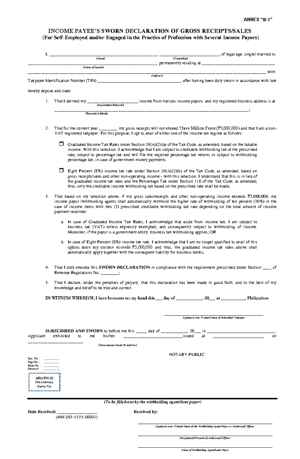 Prof-fees Annex-B-1-RR-11-2018 - ANNEX “B-1” INCOME PAYEE’S SWORN ...