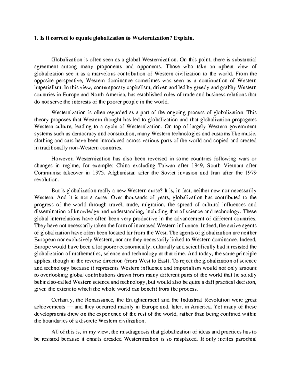 Political Globalization - 1. Is it correct to equate globalization to ...