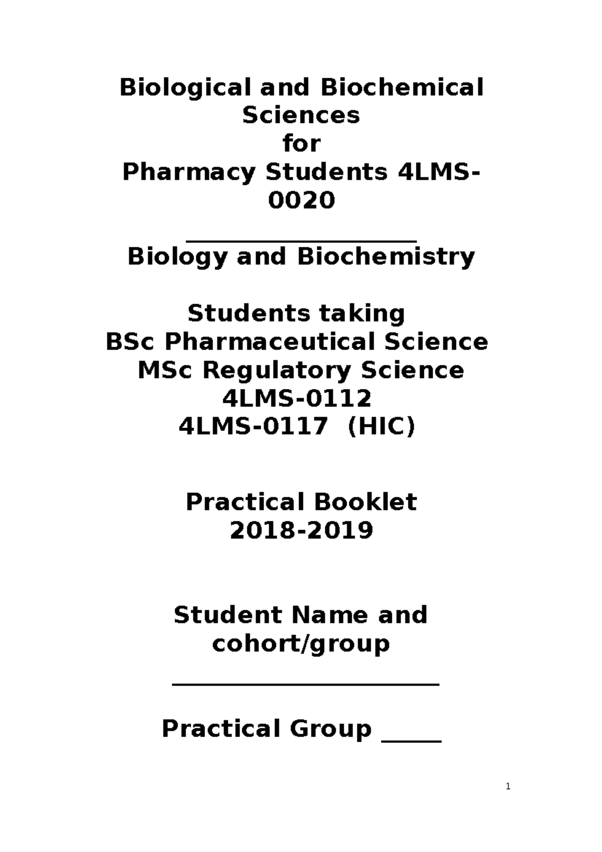 Bbsps BB PRAC Booklet FOR Canvas 2018 19 - Biological and Biochemical ...