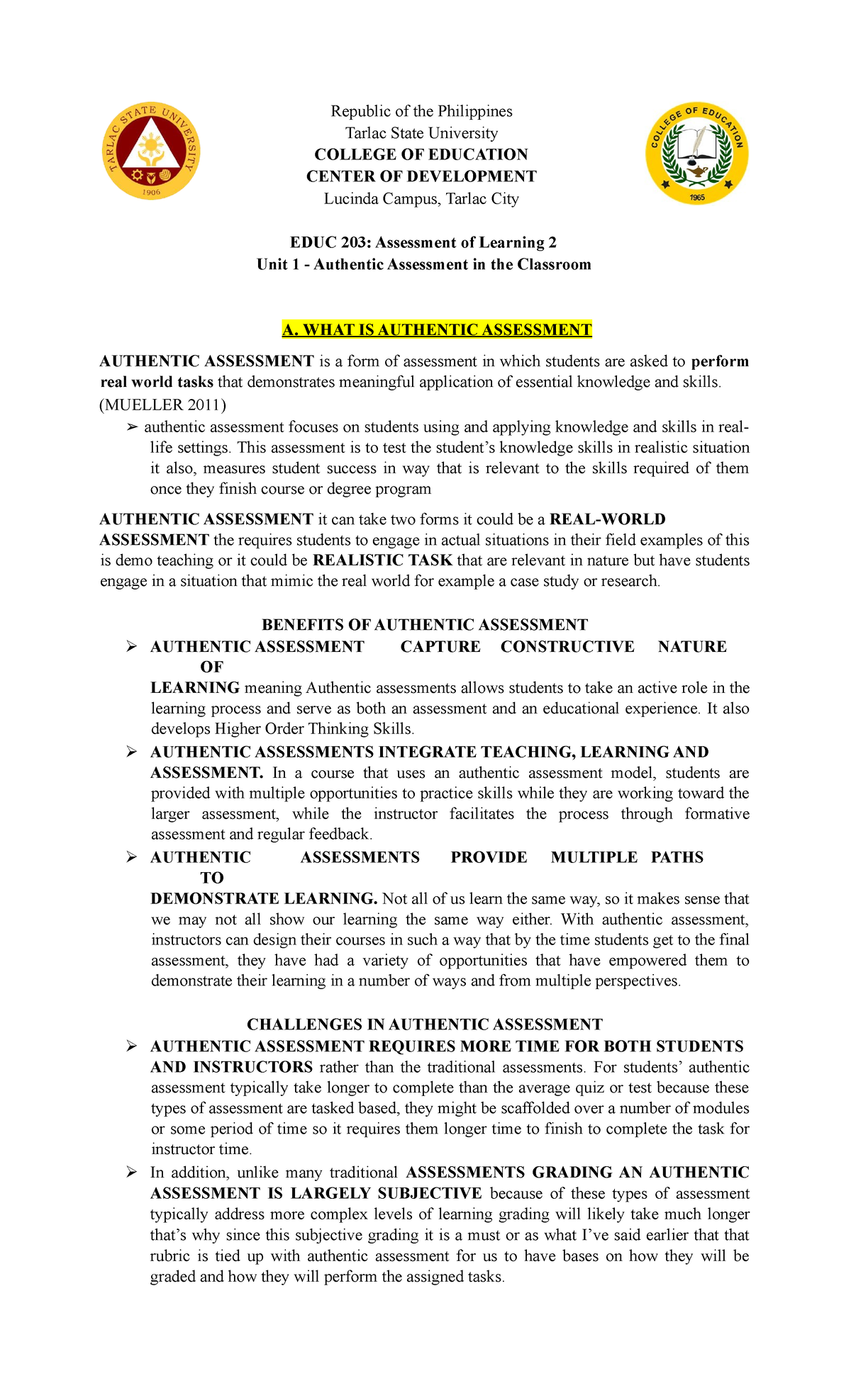Handouts - Study well - Republic of the Philippines Tarlac State ...
