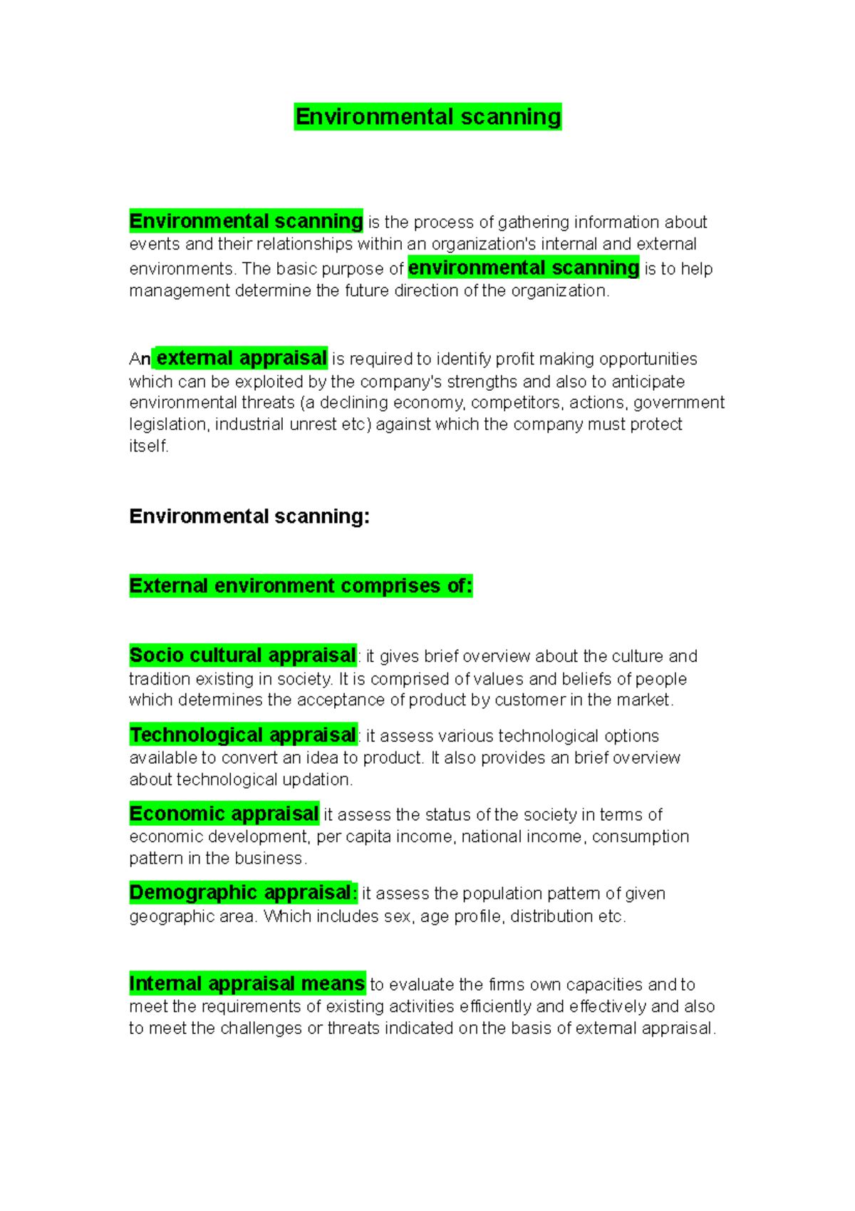 Business Planing 2 - Environmental scanning Environmental scanning is ...