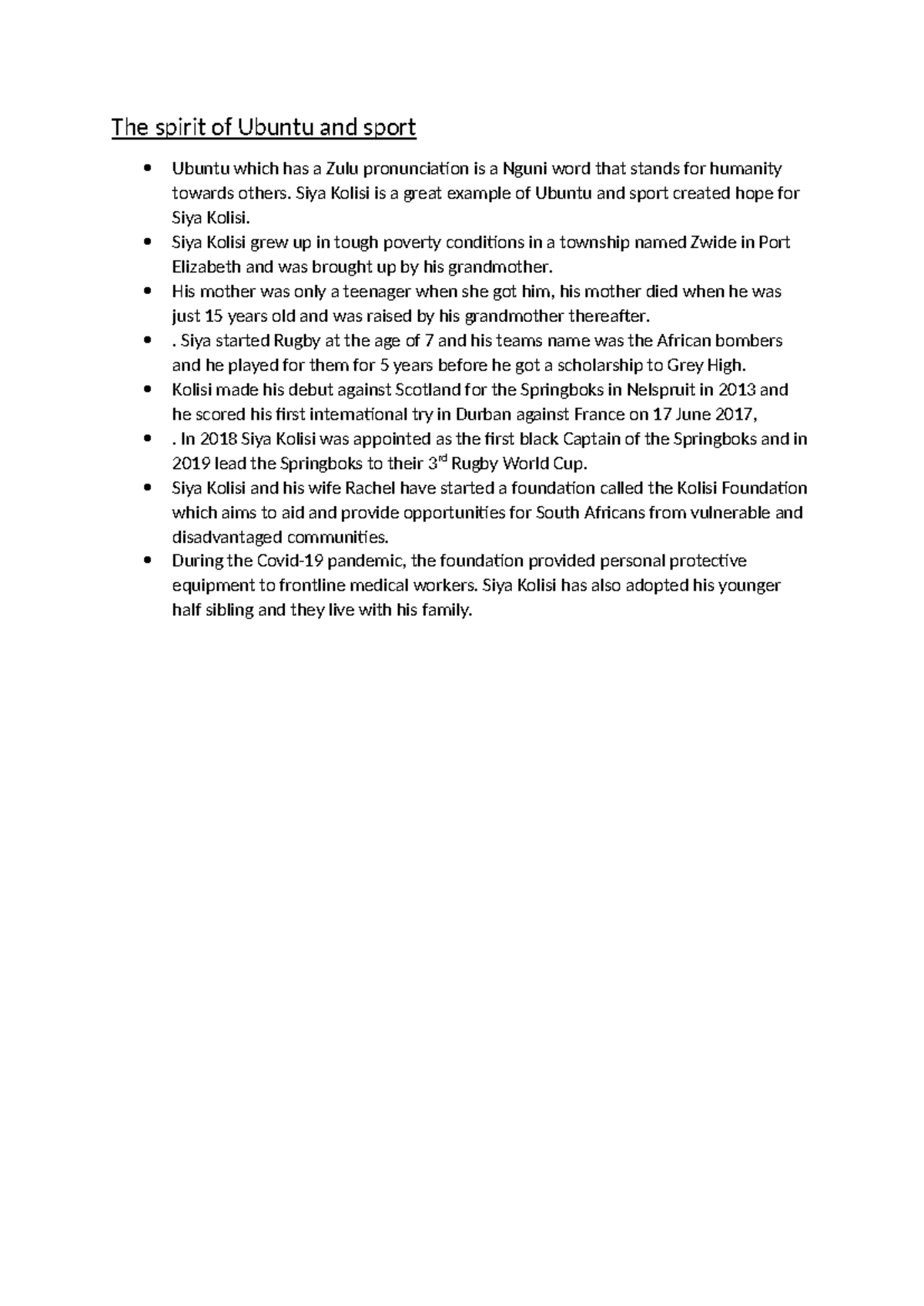 The spirit of ubuntu and sport - Siya Kolisi is a great example of ...