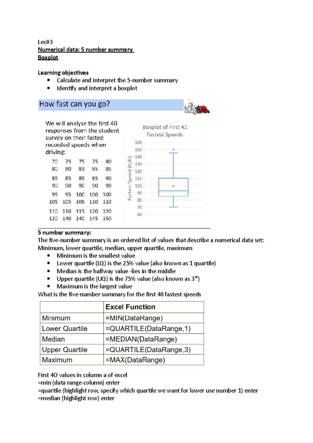 Numerical Data 5 Number Summary And Boxplot Lec Numerical Data 5