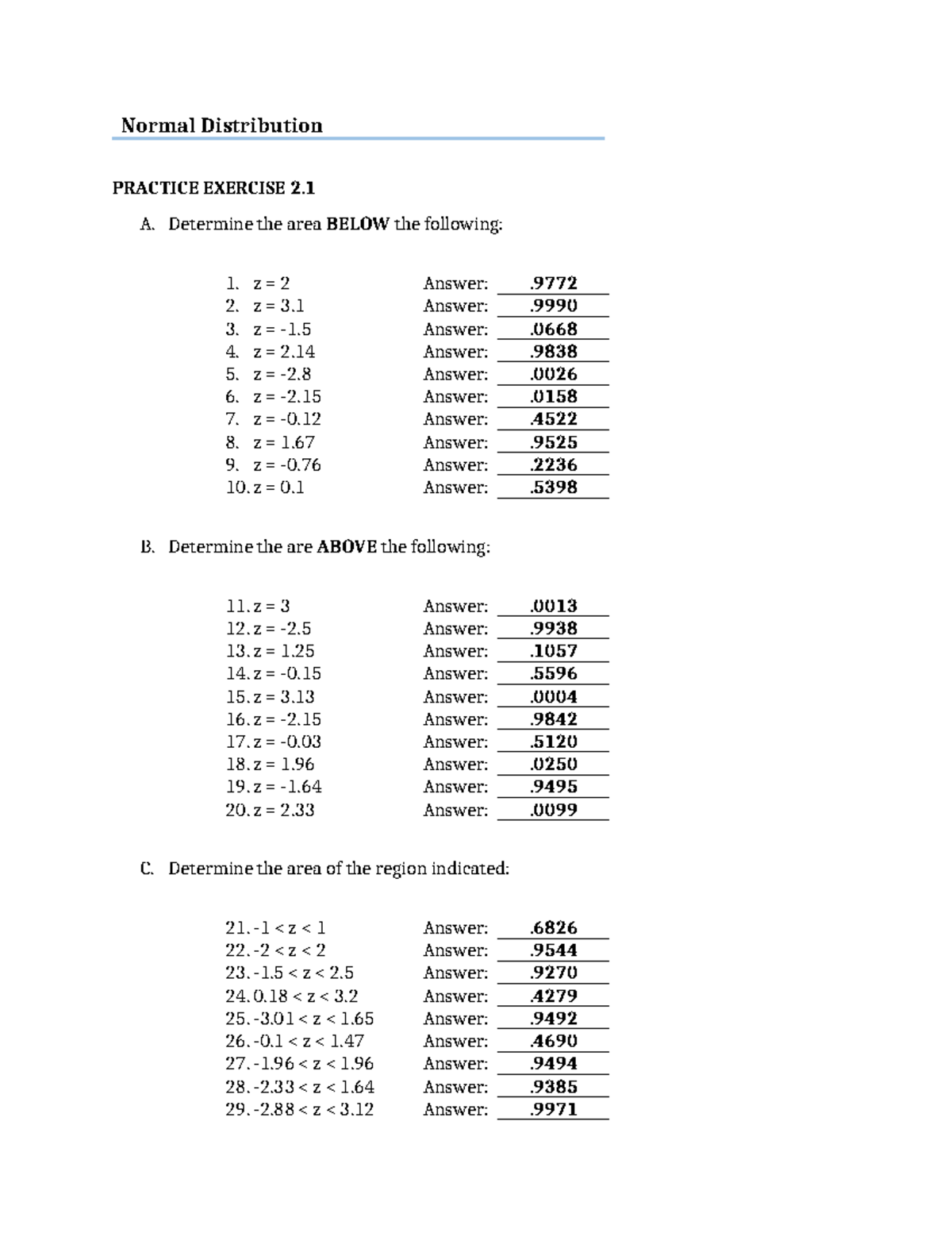 MMW29 - description - Normal Distribution PRACTICE EXERCISE 2. A. Given ...