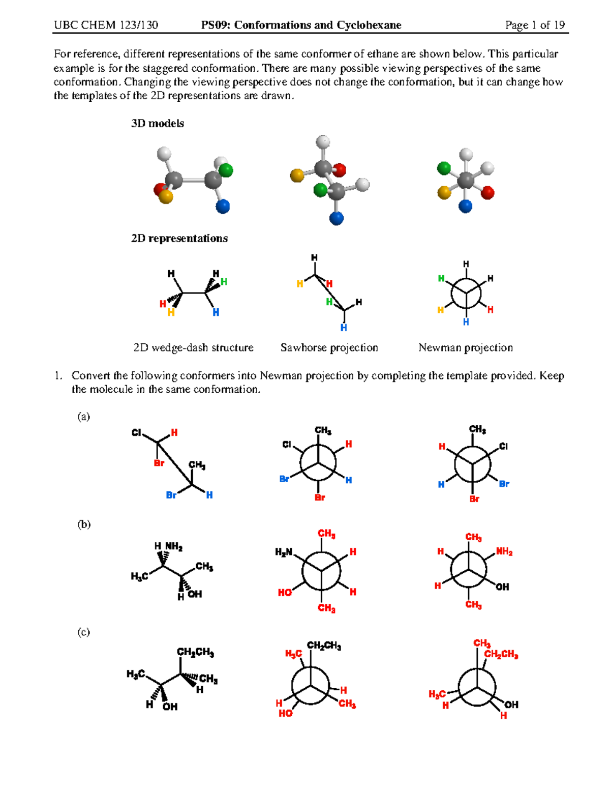 PS09 Conformations Cyclohexane Solutions - For reference, different representations of the same ...