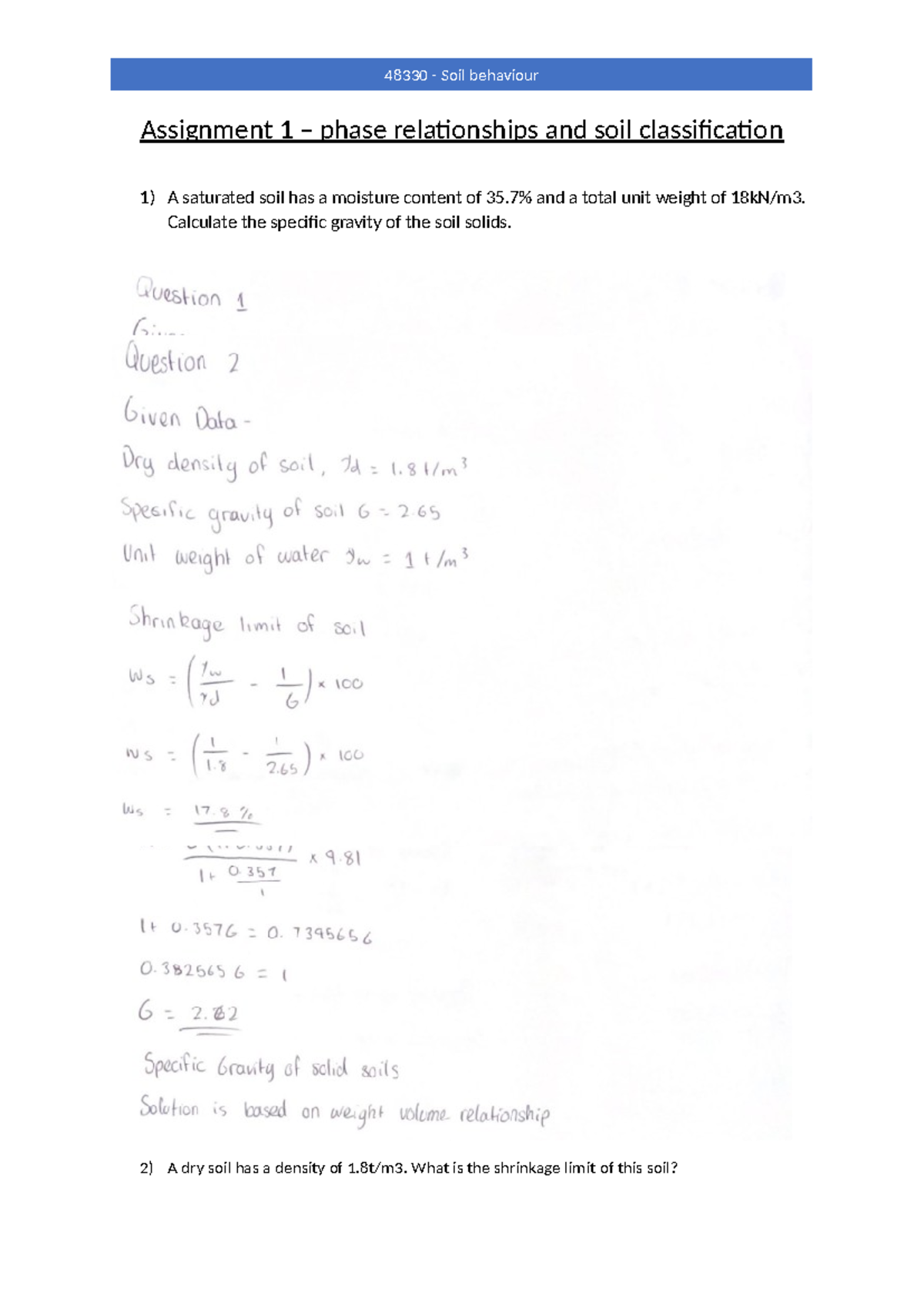 Soil Mechanics Assignment Report 1 Spring - Assignment 1 – phase ...