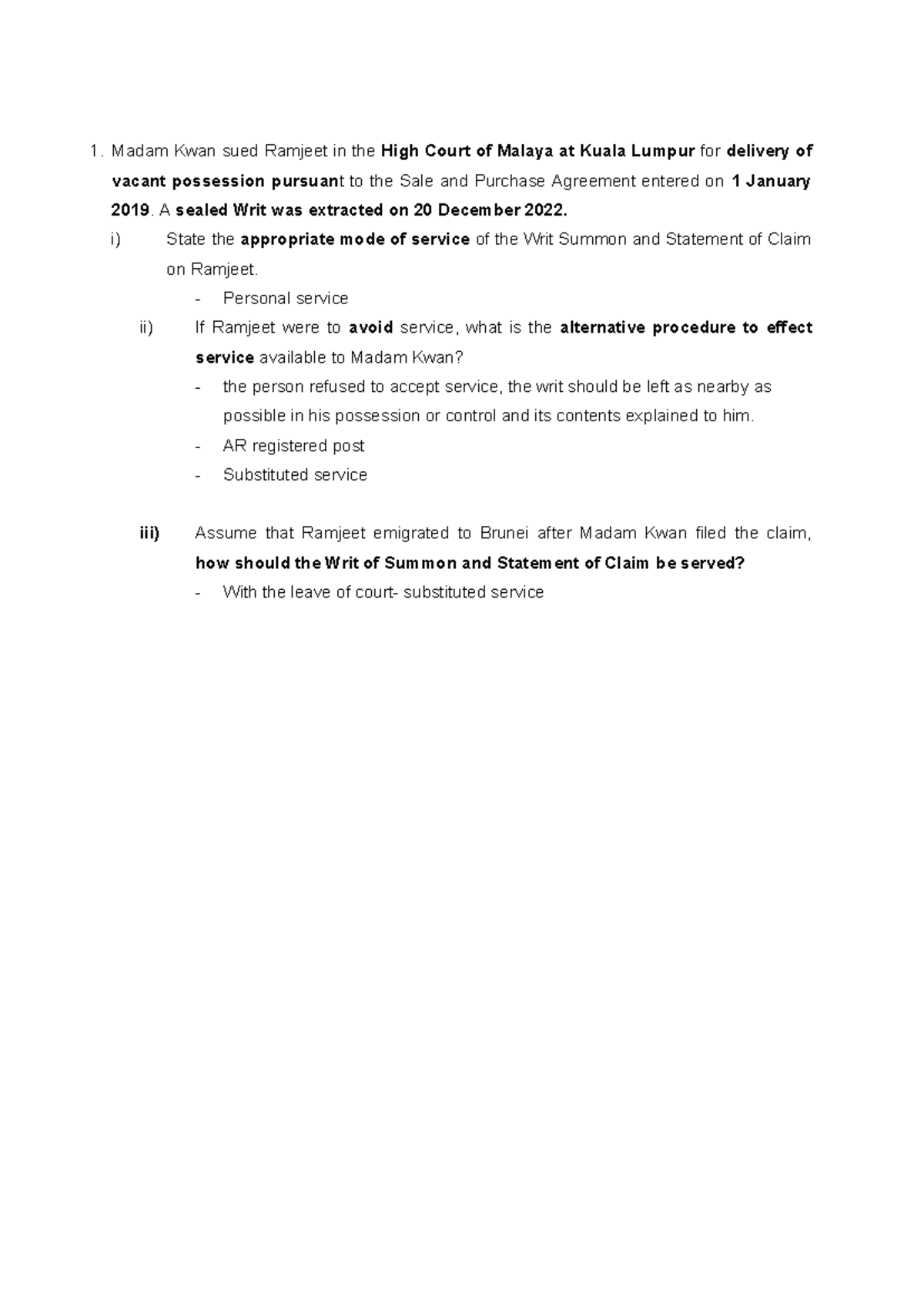 LAW 602 Presentation First Week Jan 2023 - Madam Kwan sued Ramjeet in the High Court of Malaya ...