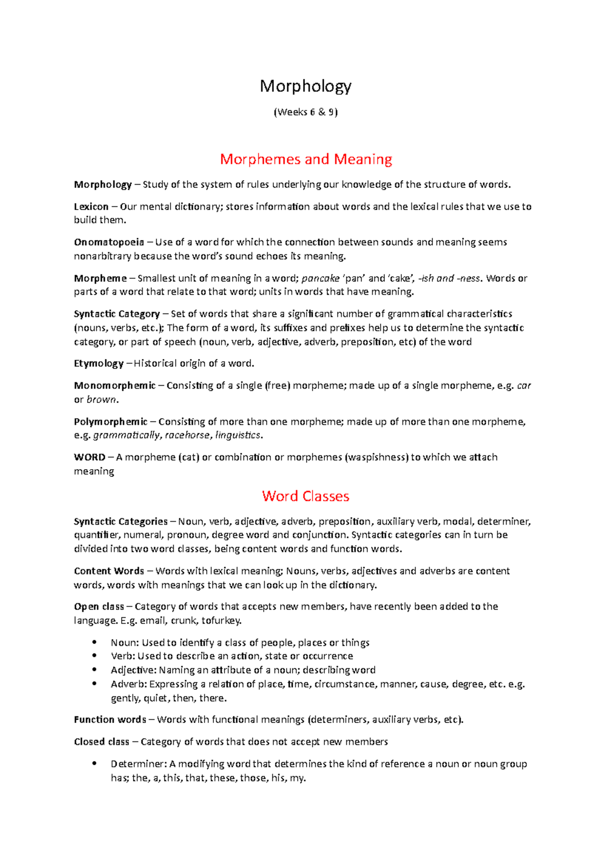 Morphology Chapter 5 - Morphology (Weeks 6 & 9) Morphemes and Meaning ...
