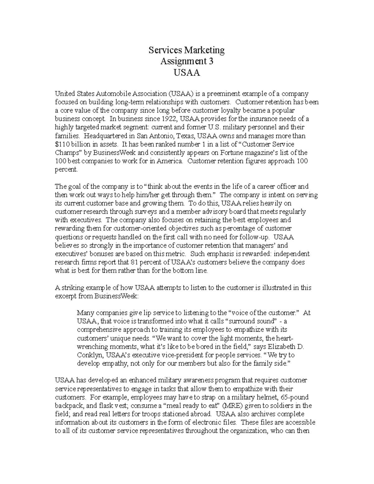 Assignment 3: USAA Gap Model Evaluation - Services Marketing Assignment ...