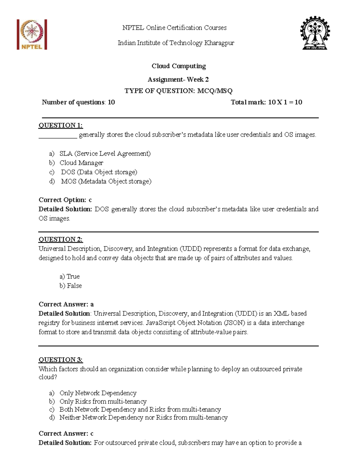 Assignment 2 Solution - NPTEL Online Certification Courses Indian Institute of Technology ...