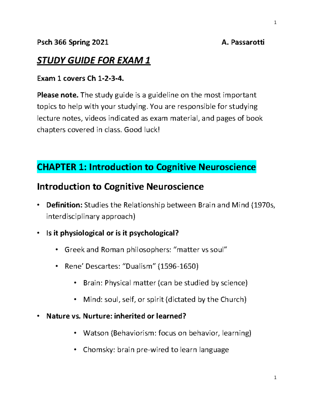 Psch 366 Study Guide Ch 1-2-3 - Psch 366 Spring 2021 A. Passarotti ...